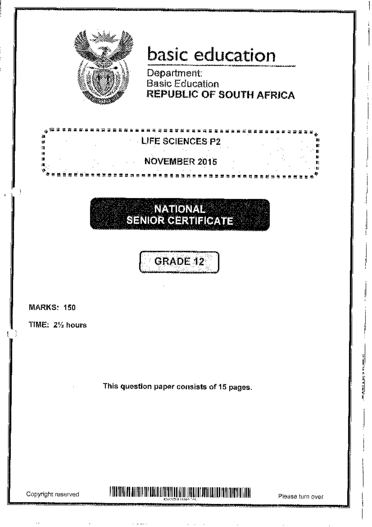 2015 NSC Life Sciences P2 Exam Paper - Grade 12 Practice Questions ...