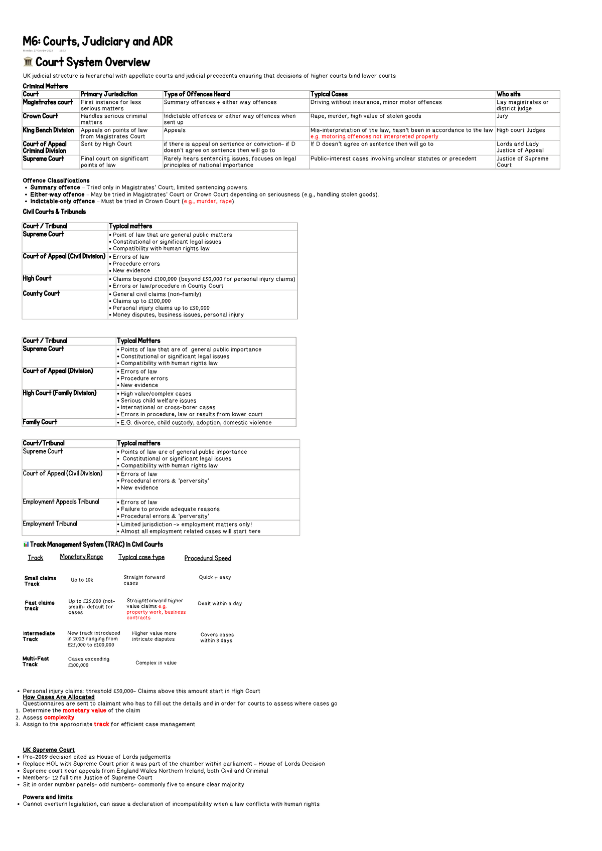 M6: Overview of the UK Court System and Judiciary Structure - Studocu