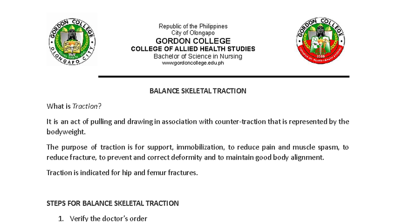 BST-1: Balance Skeletal Traction Procedure and Guidelines - Studocu