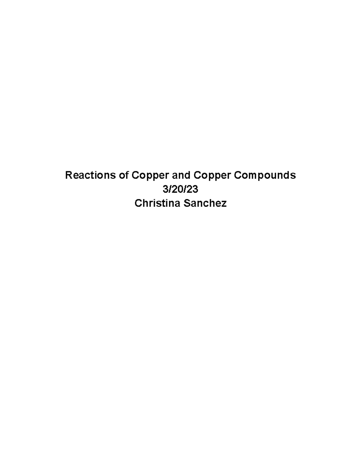 Lab Report 3: Analyzing Reactions of Copper & Compounds - Studocu