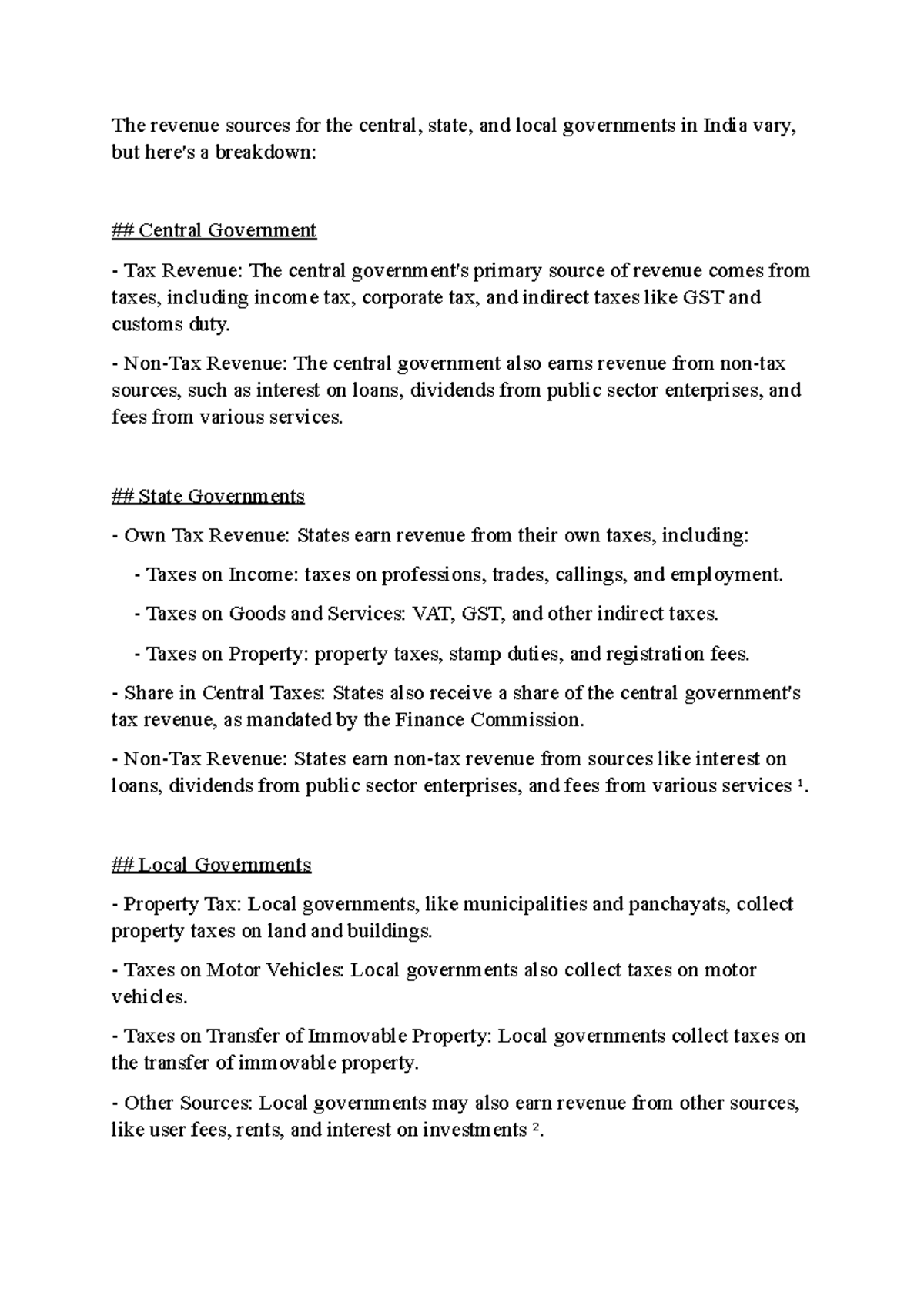 Revenue Sources of Central, State, and Local Governments in India - Studocu
