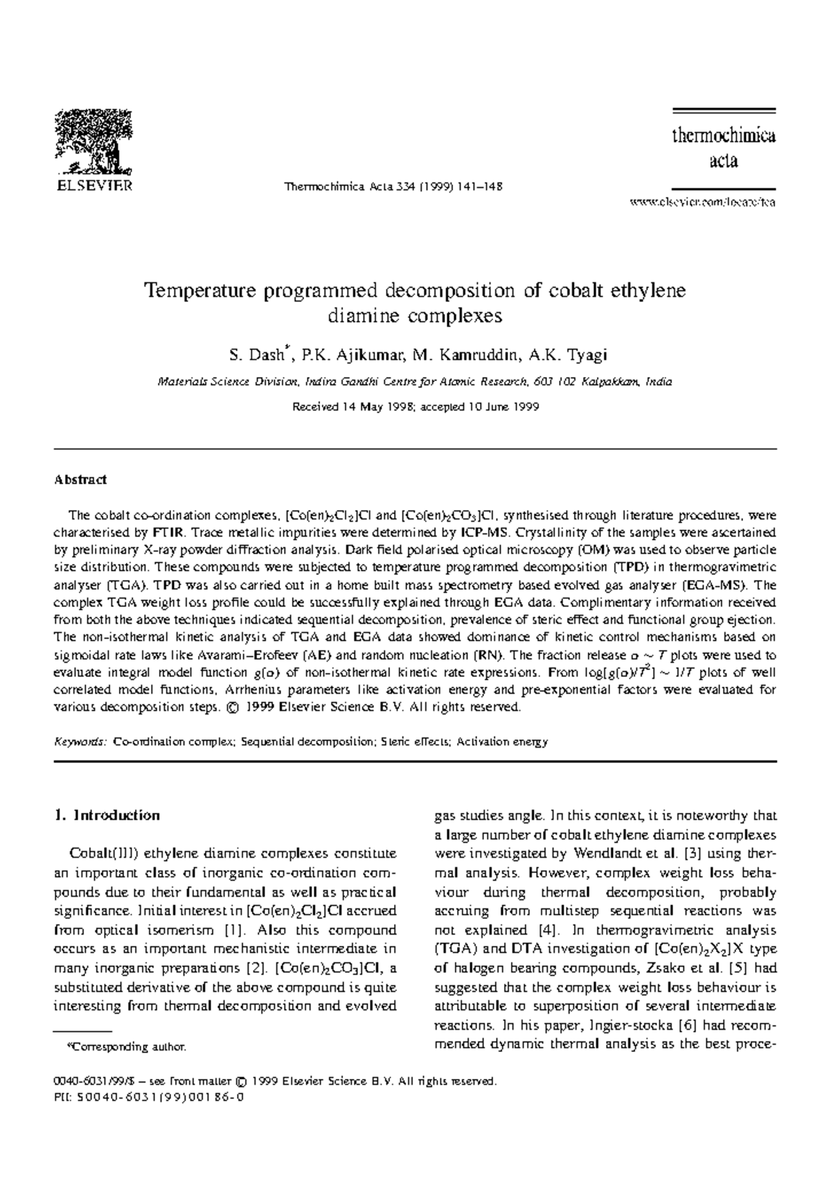 Temperature programmed decomposition of cobalt ethylene (S ...