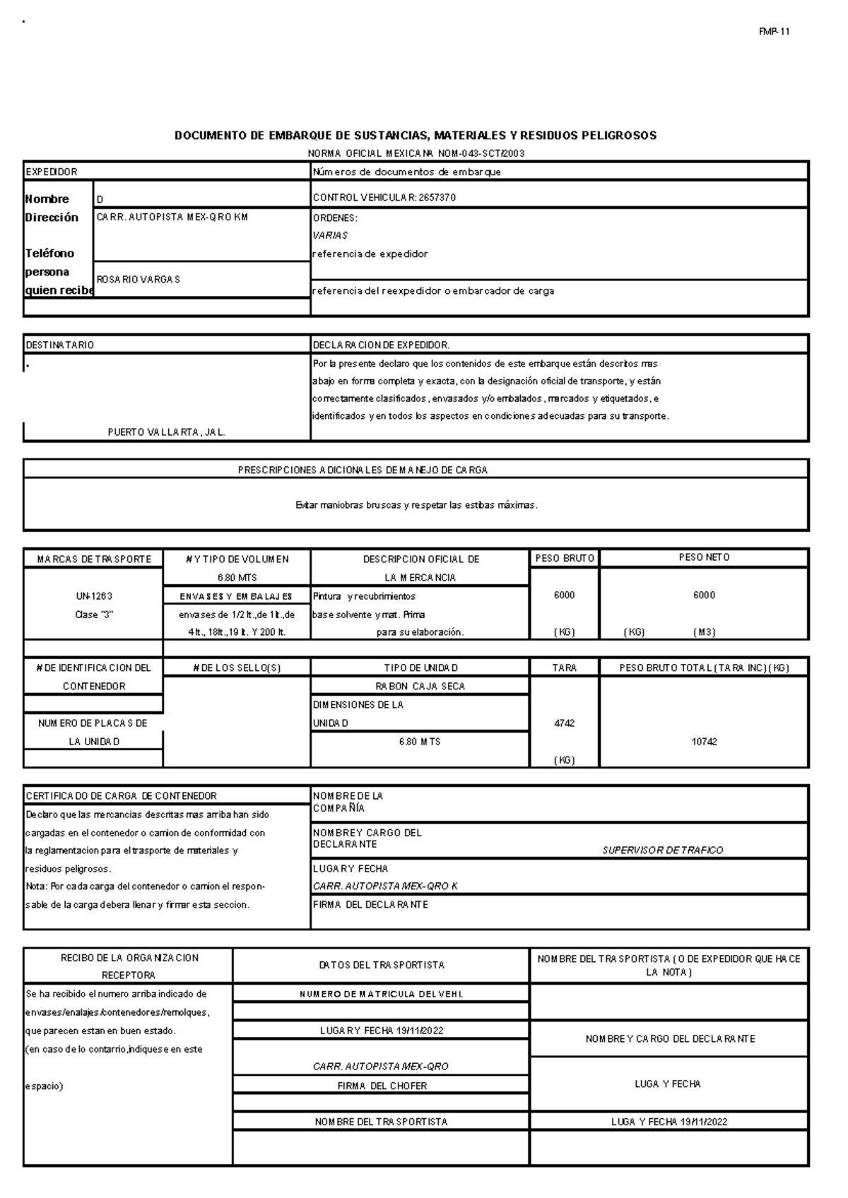 Hoja de Embarque de Sustancias Peligrosas - Norma Oficial Mexicana ...