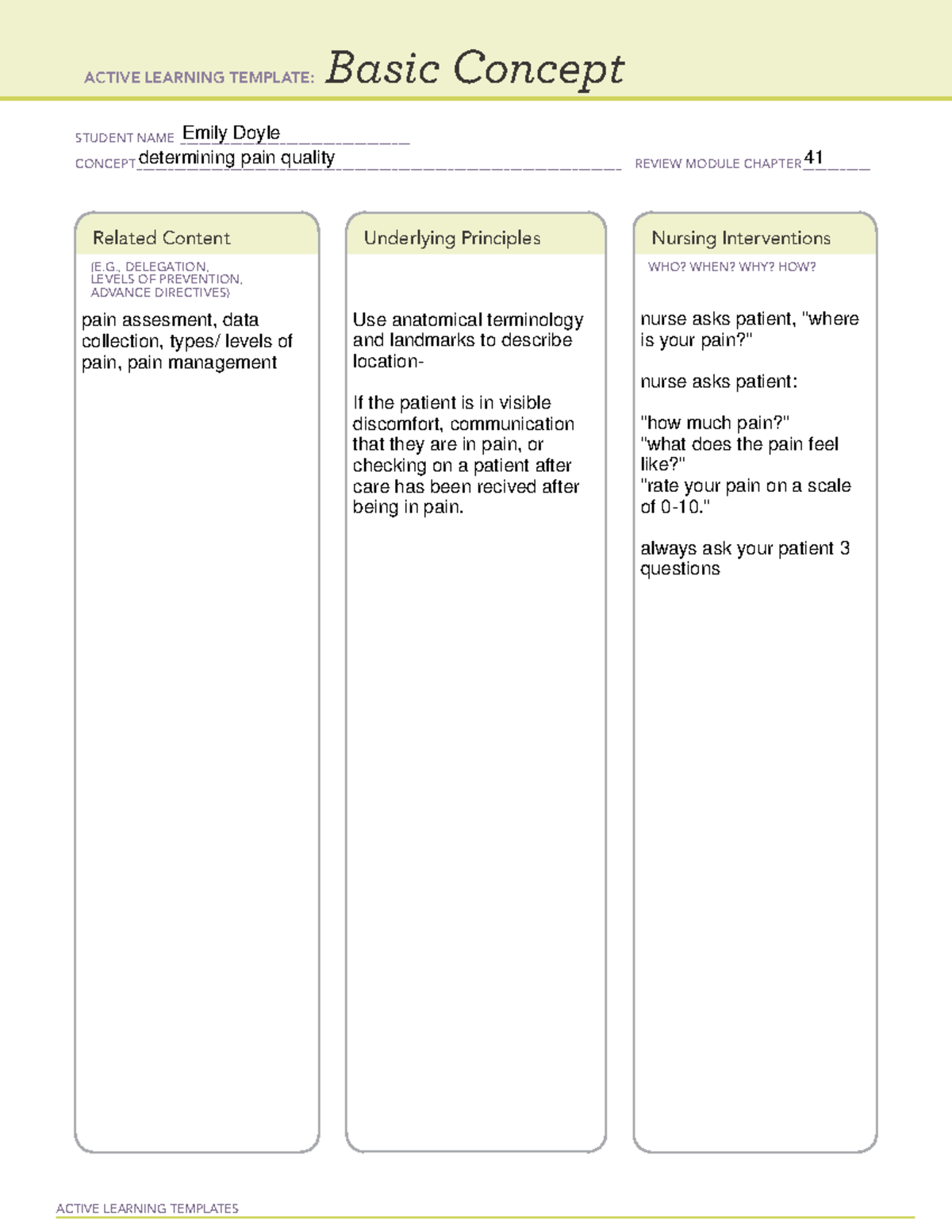 Basic Concept of Pain Quality: Active Learning Template - Studocu