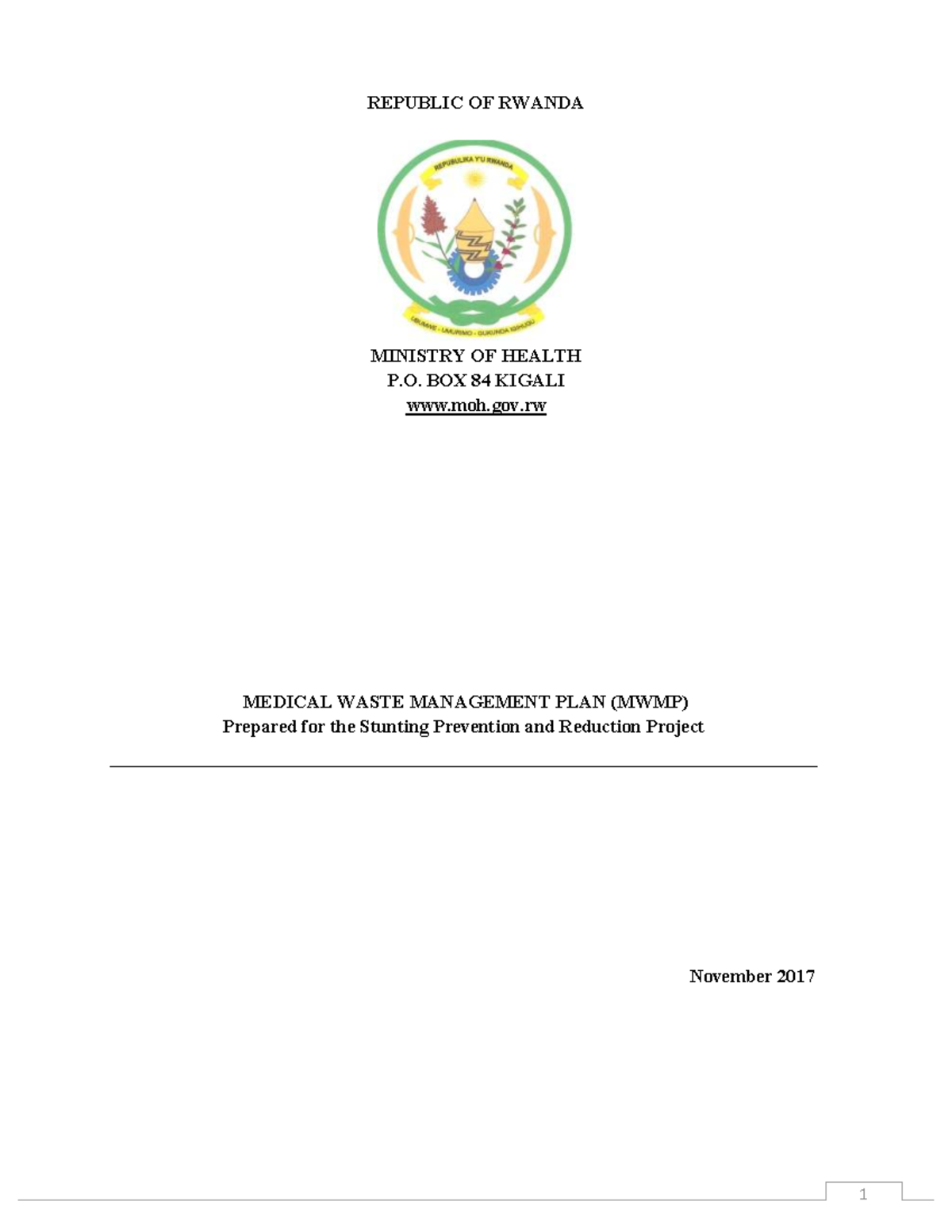 SPRP Medical Waste Management Plan (MWMP) - November 2017 - Studocu