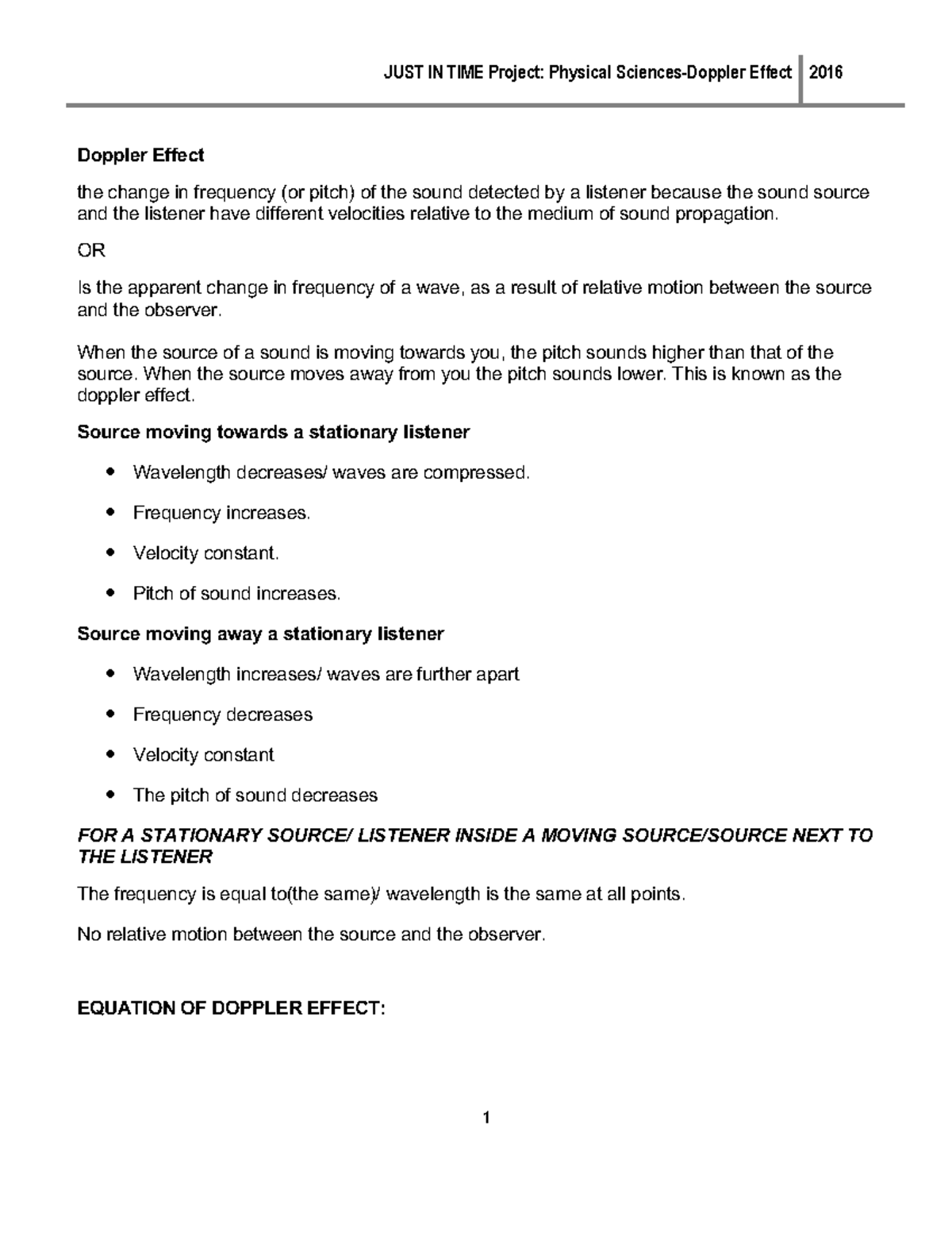 Physical Science: Doppler Effect Lecture Notes for Secondary Students ...