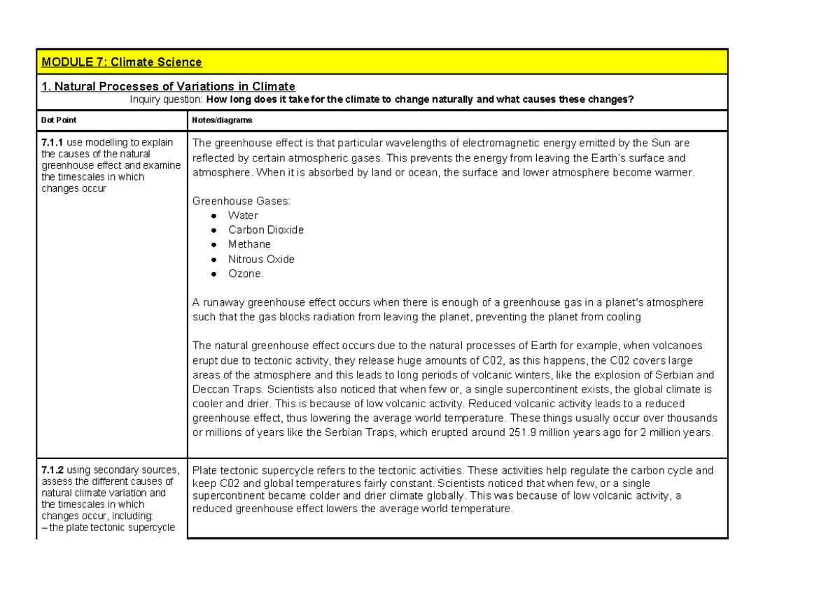 Earth & Environmental Science Module 7: Climate Variations Notes - Studocu