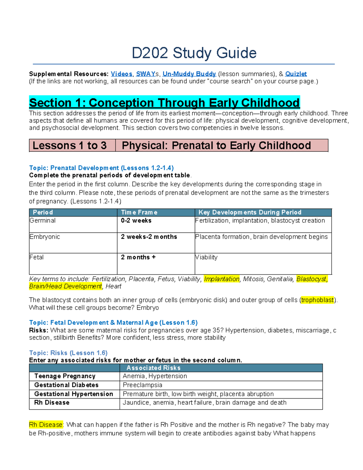D202 Study Guide: Conception to Adolescence Development Insights - Studocu