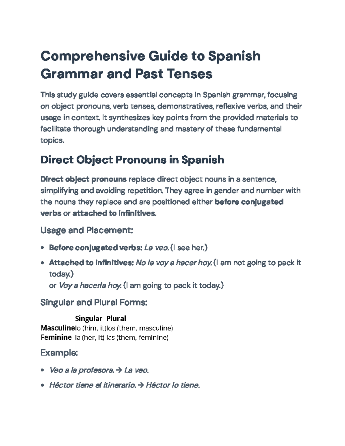 Comprehensive Guide to Spanish Grammar: Object Pronouns & Tenses (SPN ...