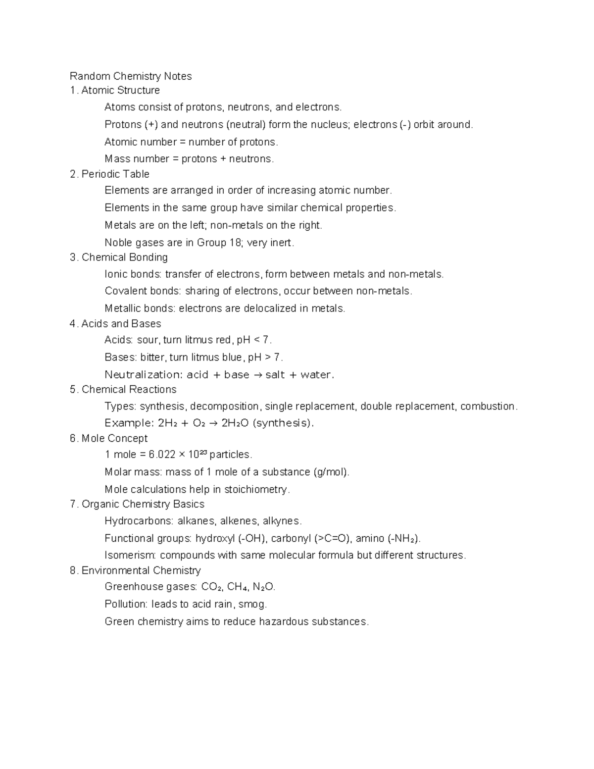 Chemistry Notes 1: Atomic Structure & Chemical Reactions - Studocu