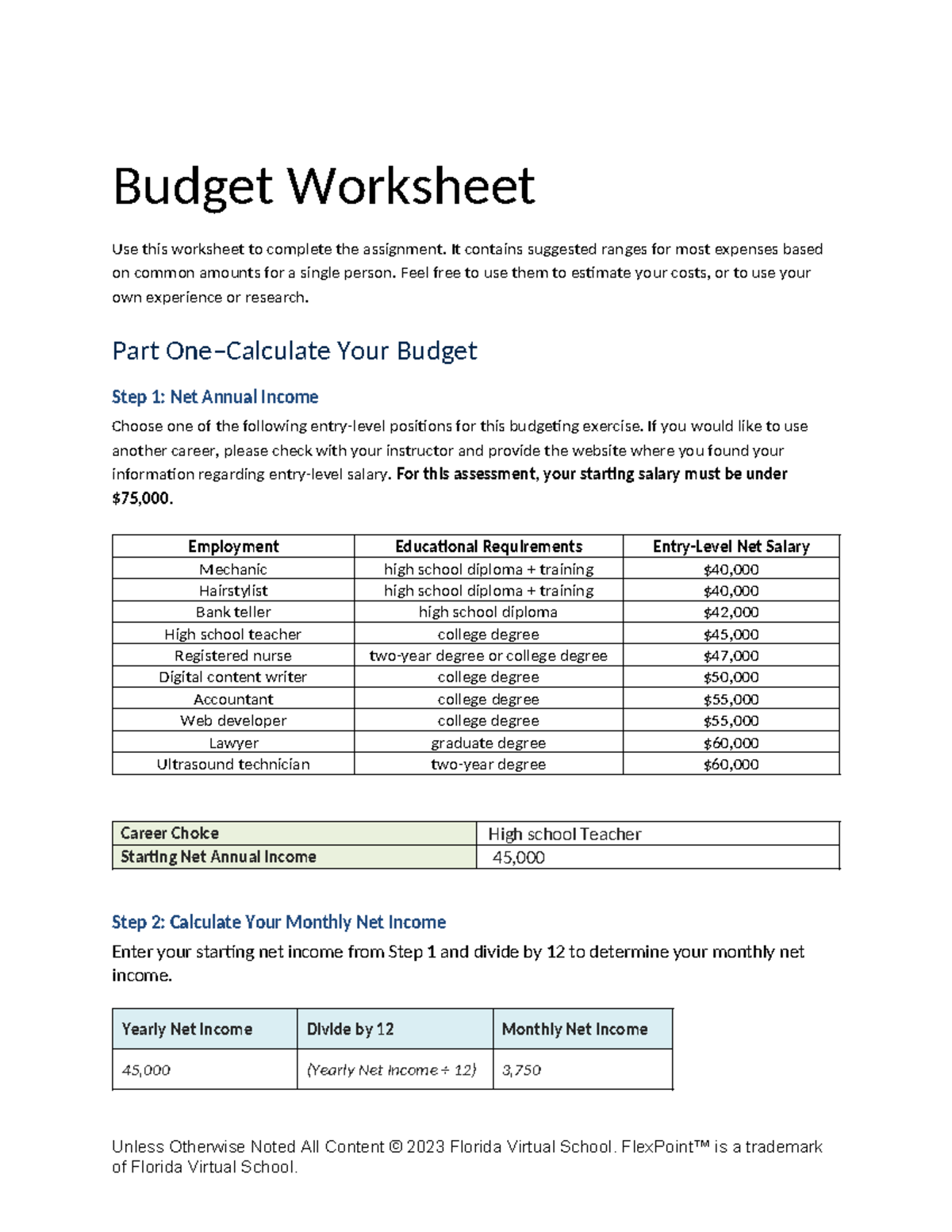 Budget Worksheet for Personal Finance Assignment - Studocu