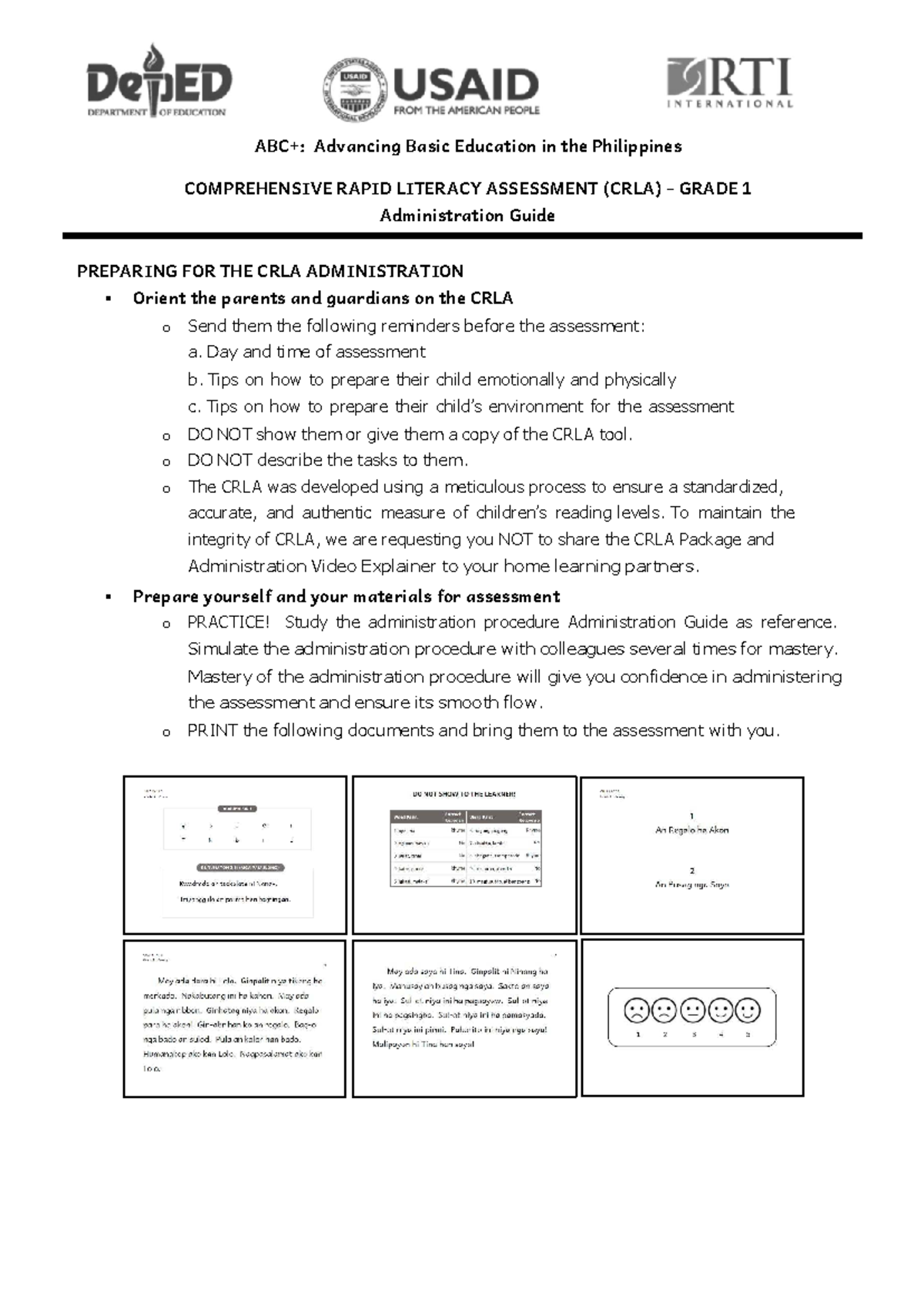 CRLA Admin Guide for Grade 1: Preparing for Literacy Assessment - Studocu
