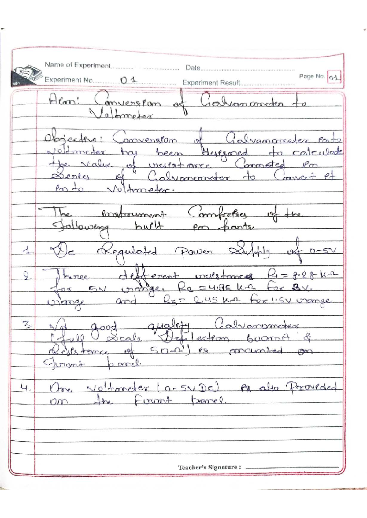 EIM Practical: Experiment No. 01 - Galvanometer to Voltmeter Conversion - Studocu