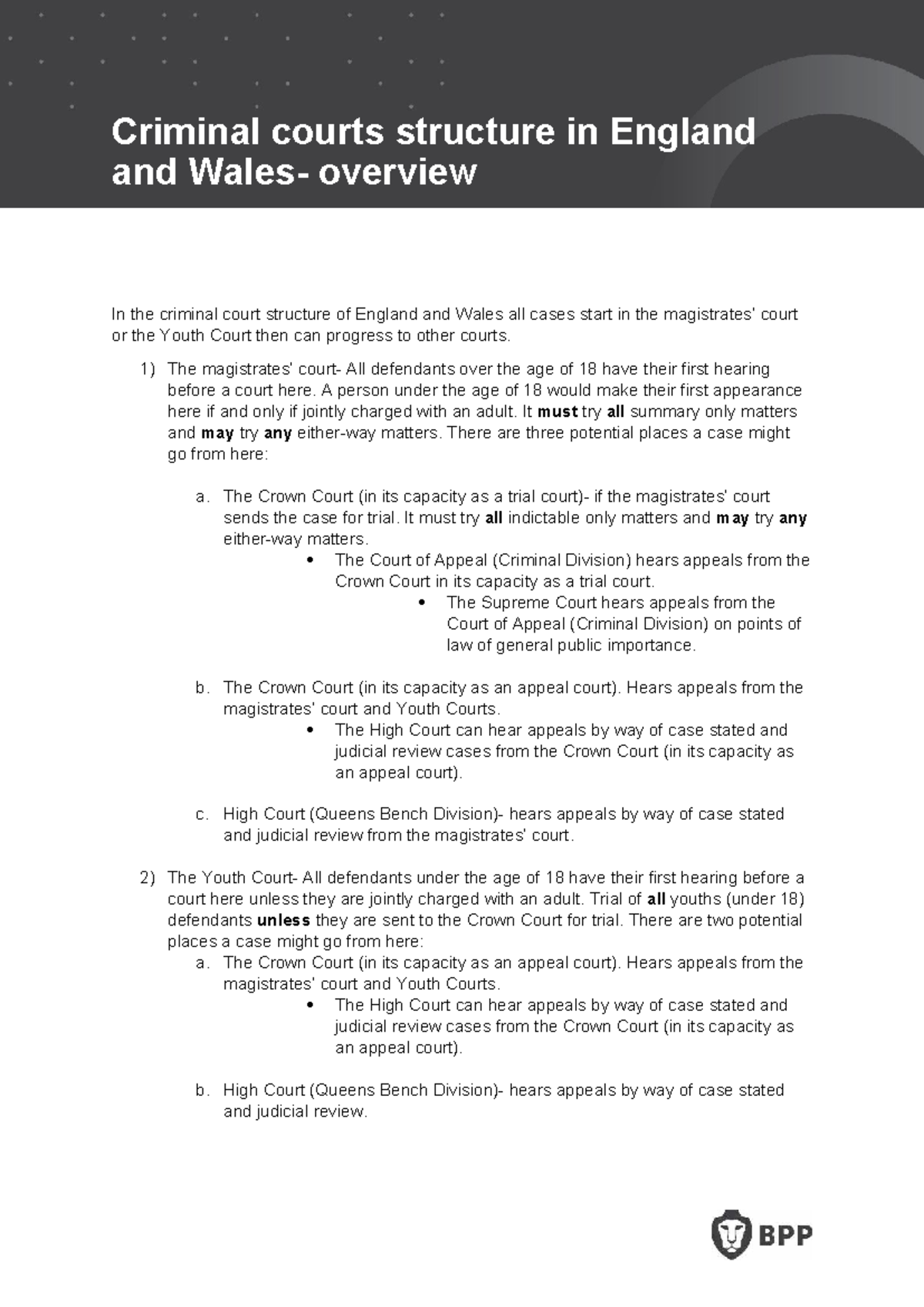 BTC Crime 18: Overview of Criminal Courts Structure in England - Studocu