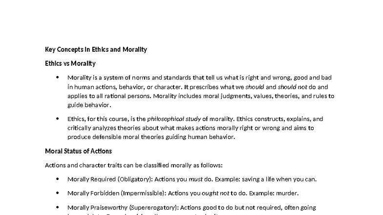 Ethics 101: Final Exam Study Notes on Morality and Ethical Theories ...