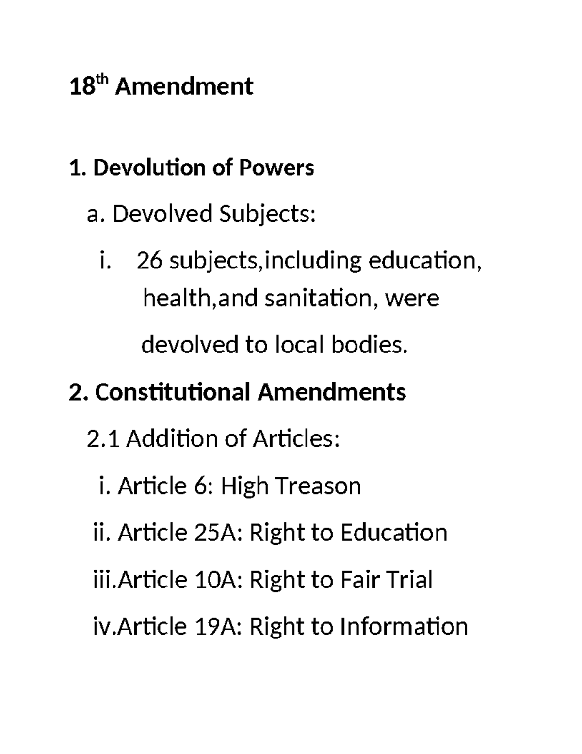 18th Amendment: Key Features and Constitutional Changes - Studocu