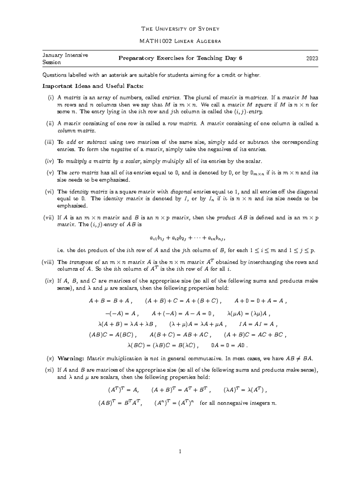 Pre-Tutorial Worksheet 6 - The University of Sydney MATH1002 Linear ...