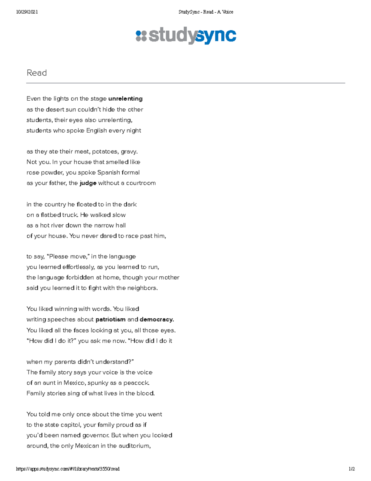 StudySync Text: A Voice Analysis and Reflection - Studocu