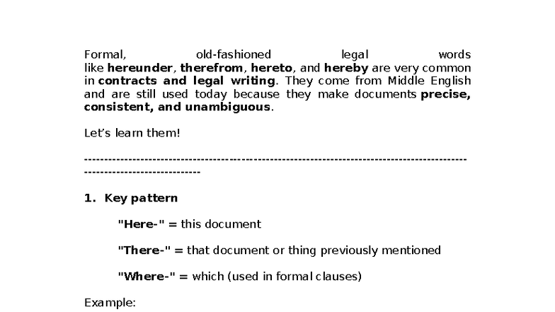 Hướng Dẫn Sử Dụng Các Cụm Từ Pháp Lý Như Hereto (Legal Terms) - Studocu