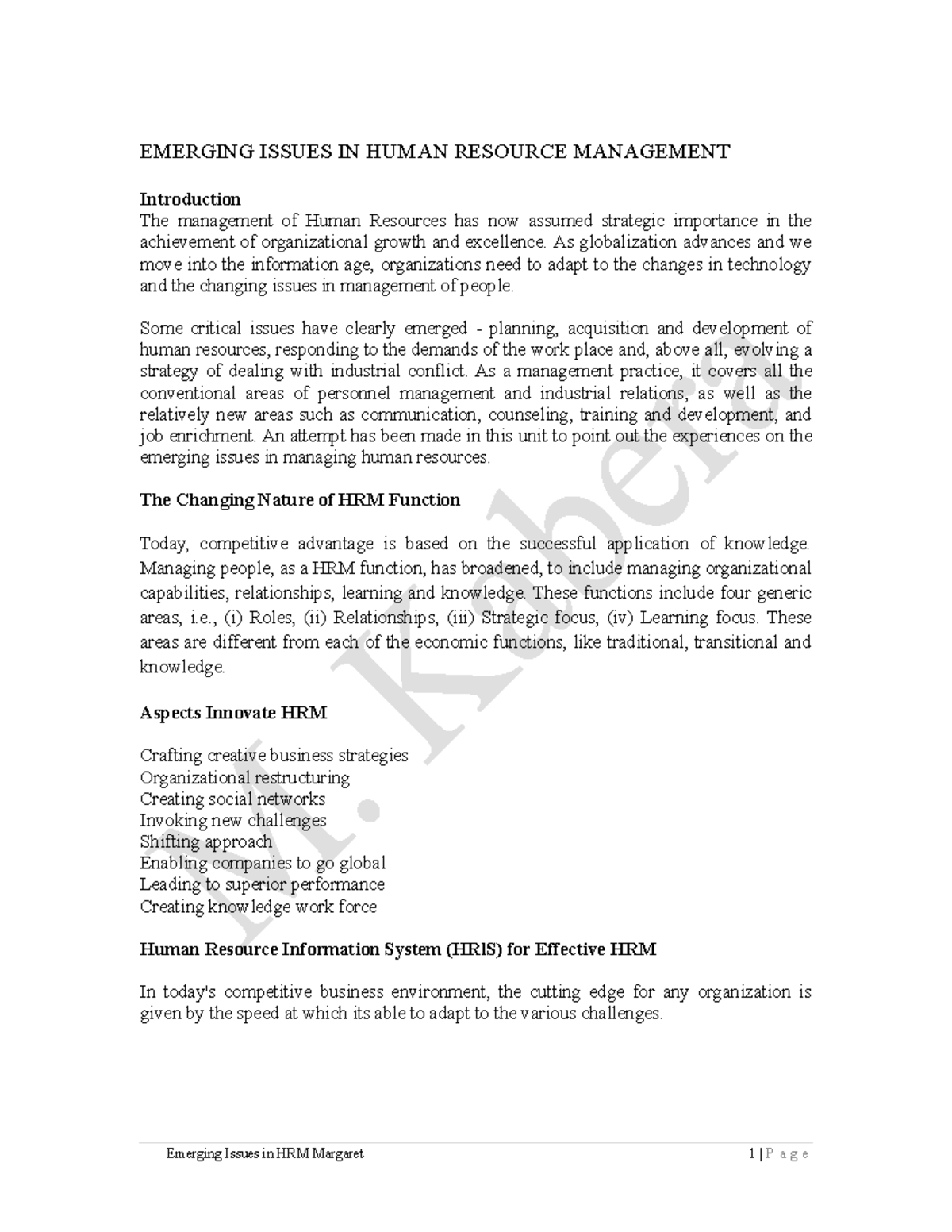 Emerging Issues in HRM: Strategies for 21st Century Challenges - Studocu