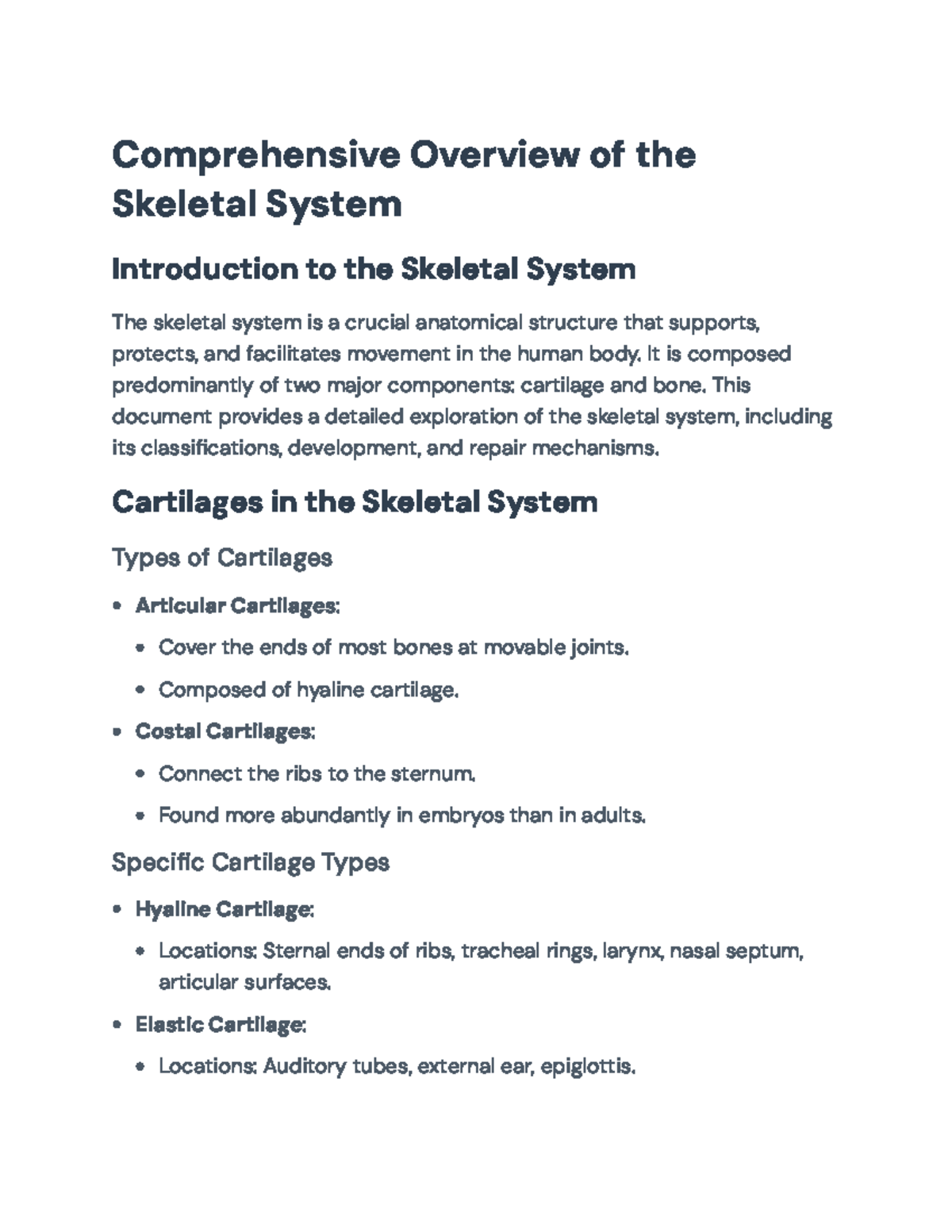 Comprehensive Overview of the Skeletal System: Class Notes ...