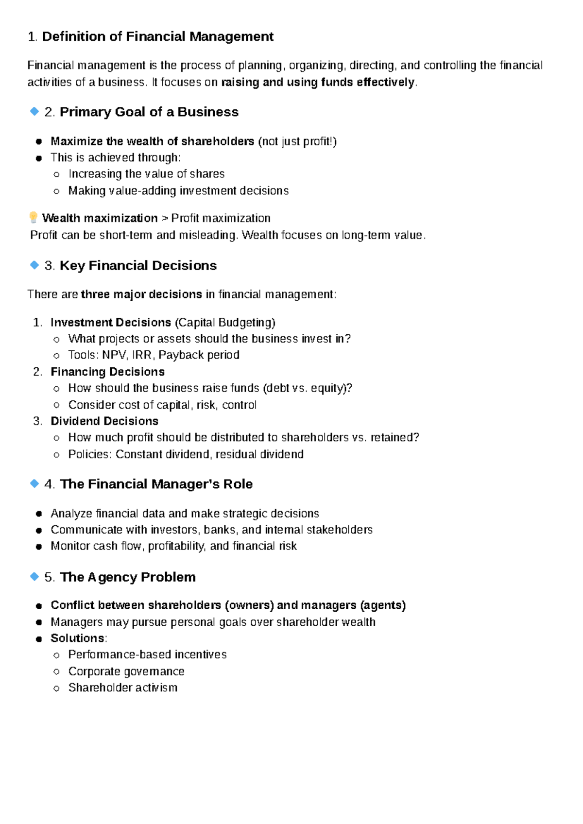Financial Management Overview: Key Concepts & Decisions - Studocu