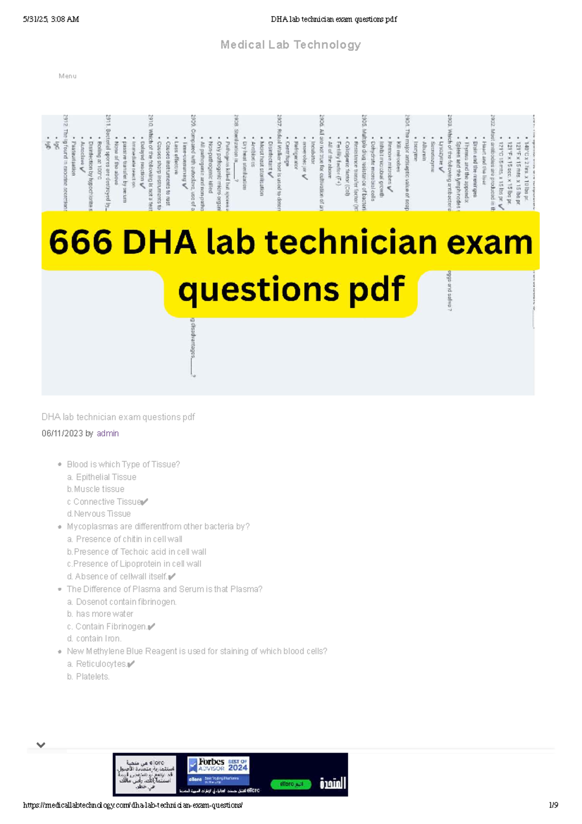 DHA Lab Technician Exam Questions PDF: Comprehensive Study Guide - Studocu