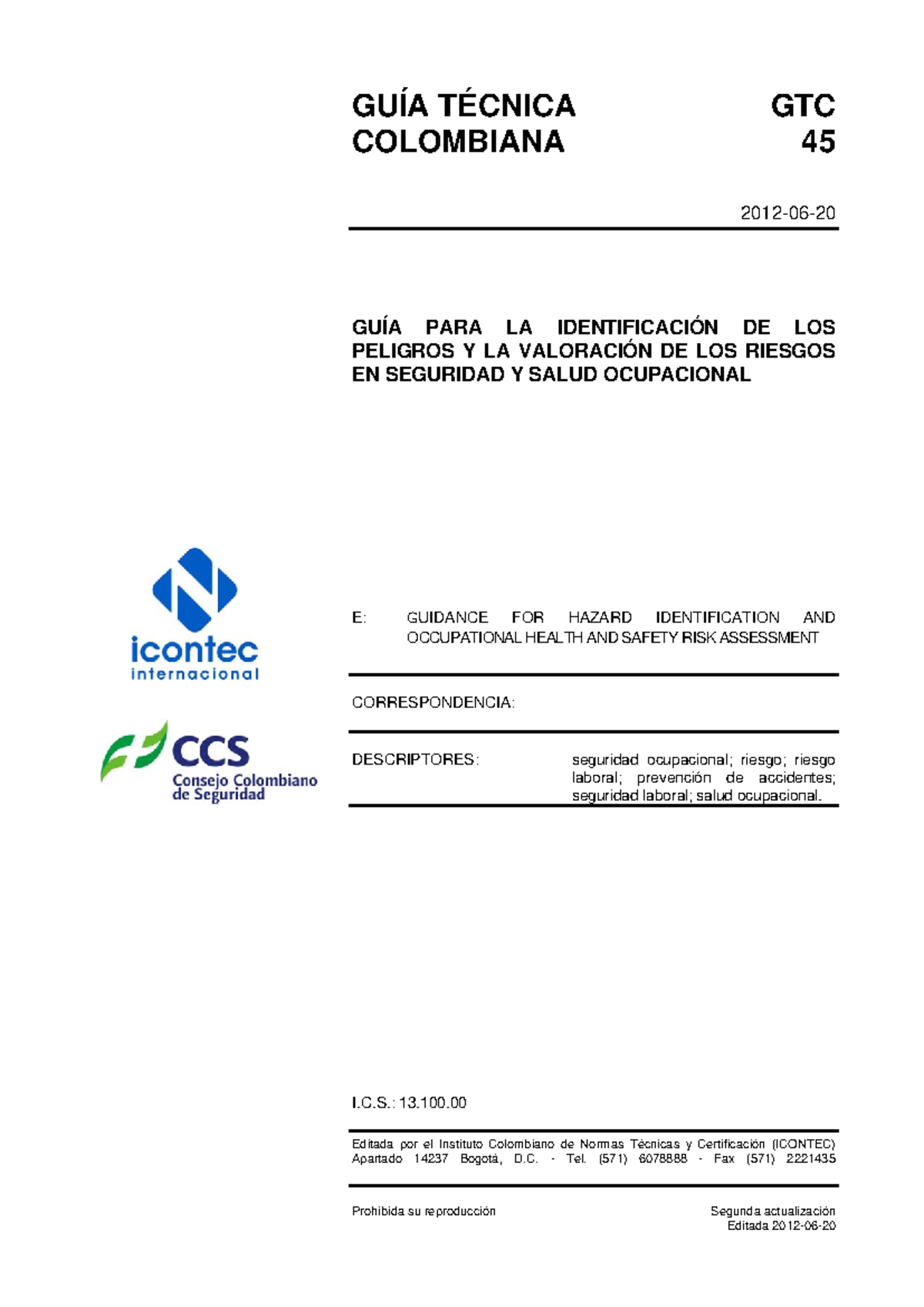 Guía Técnica GTC 45 - Identificación de Peligros y Valoración de ...
