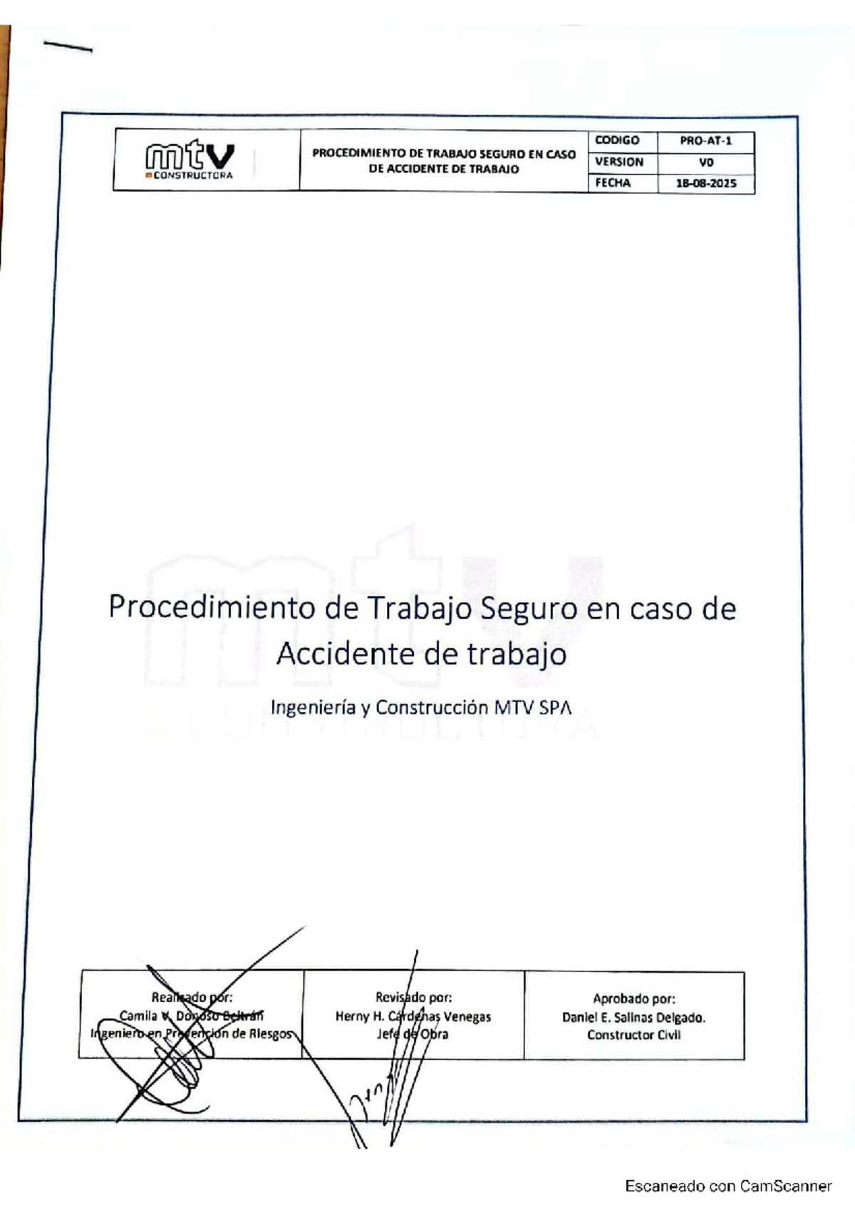 CODIGO MTV Procedimiento de Trabajo Seguro en Caso de Accidentes - Studocu