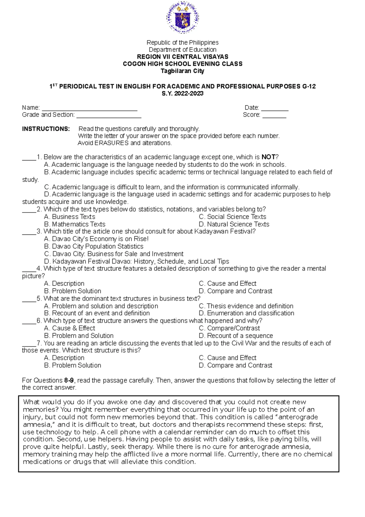2C Activity 2: HOTS-PLP Assessment Questions for English Teachers - Studocu