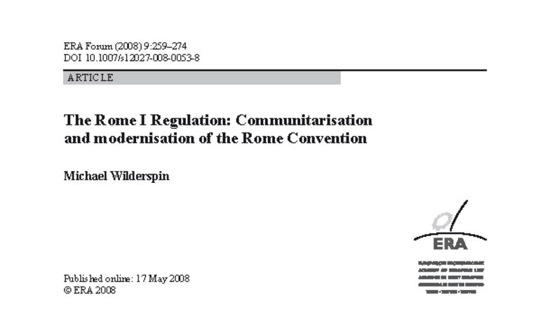 ERA Forum 2008: The Rome I Regulation - Modernising the Rome Convention ...
