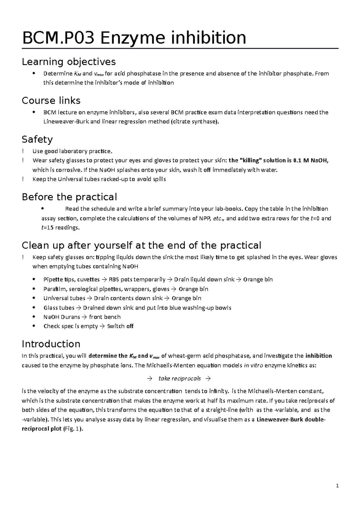 Enzyme Inhibition Lab Worksheet (Part 2) - BCM Enzyme inhibition ...