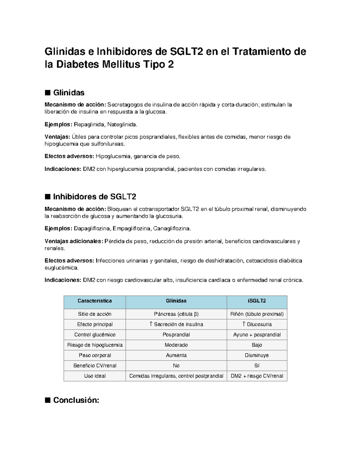 Glinidas y SGLT2 en el Tratamiento de la Diabetes Mellitus Tipo 2 - Studocu