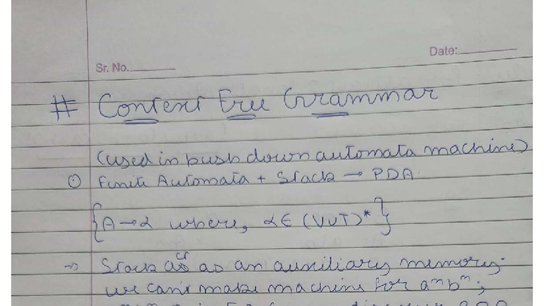 Context-Free Grammar and PDA Notes for CS 101 - Studocu