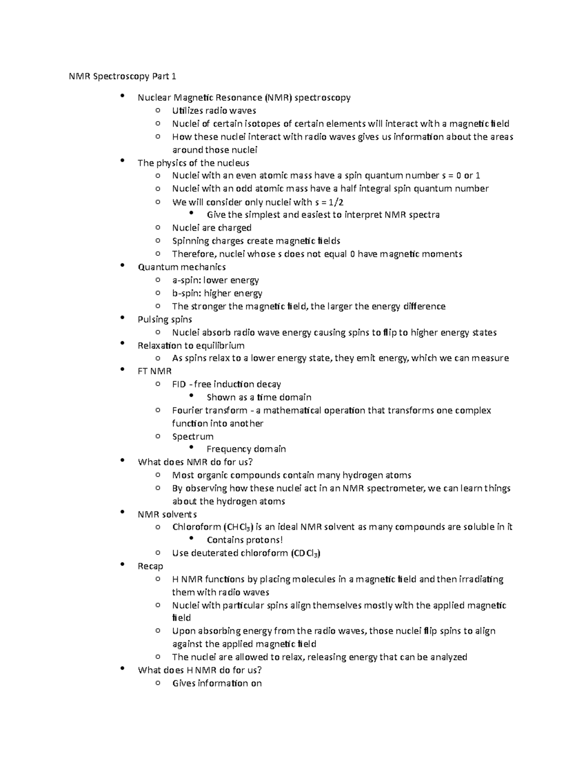 NMR 101: Notes on NMR Spectroscopy for First Dry Lab Session - Studocu