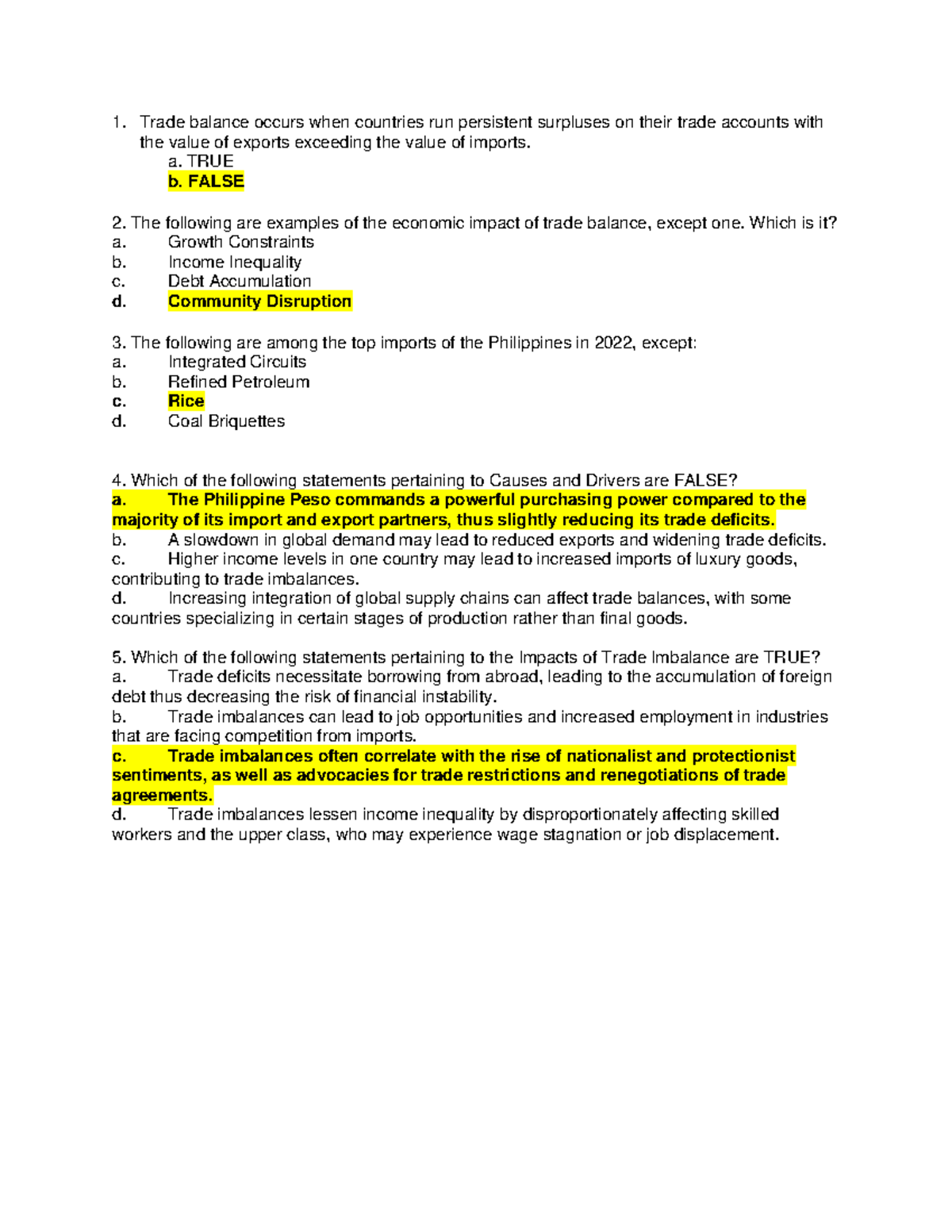 Group 4 Quiz: Trade Balance and Economic Impacts - Studocu