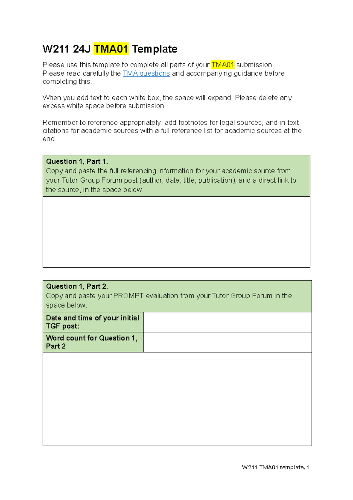 W211 24J TMA01 Submission Template - Complete All Parts Carefully - Studocu