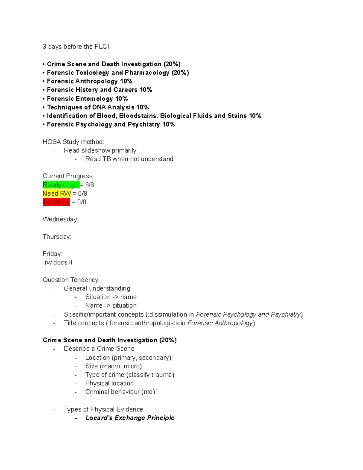 HOSA 791901248 Study Sheet: Forensic Science Overview and Techniques ...