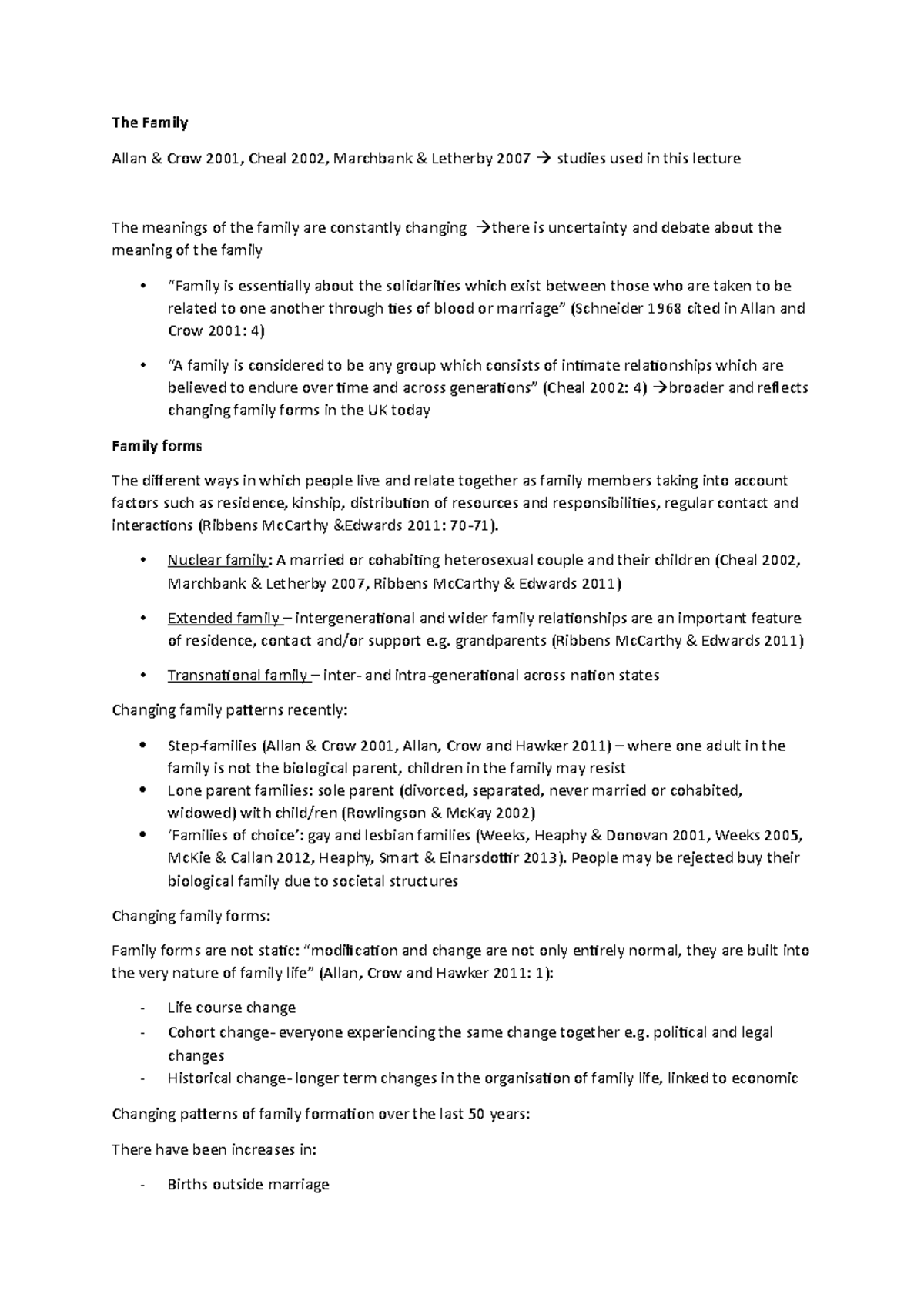 Lecture 5- the Family - The Family Allan & Crow 2001, Cheal 2002 ...