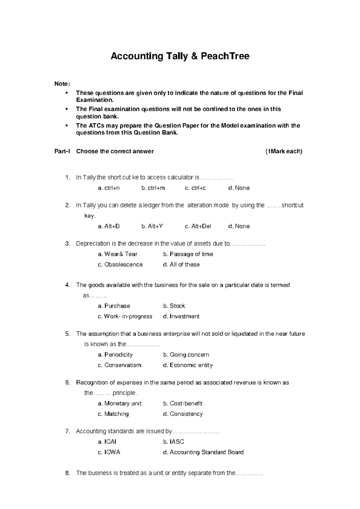 Accounting Tally Peachtree Final Exam Model Questions - Studocu