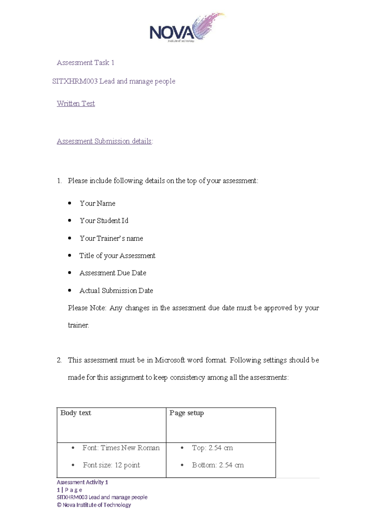 SITXHRM003 Assessment Task 1: Lead and Manage People Written Test - Studocu