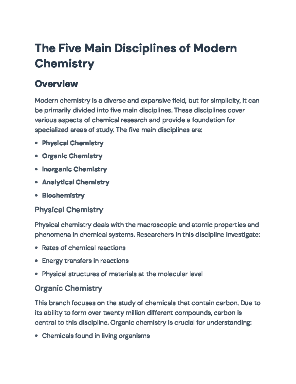Five Main Disciplines of Modern Chemistry: Overview and Applications ...