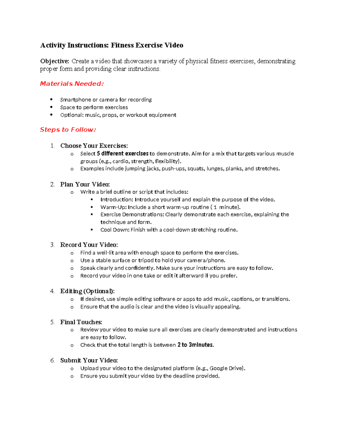 Fitness Exercise Video Performance Task Rubric (PTA 101) - Studocu
