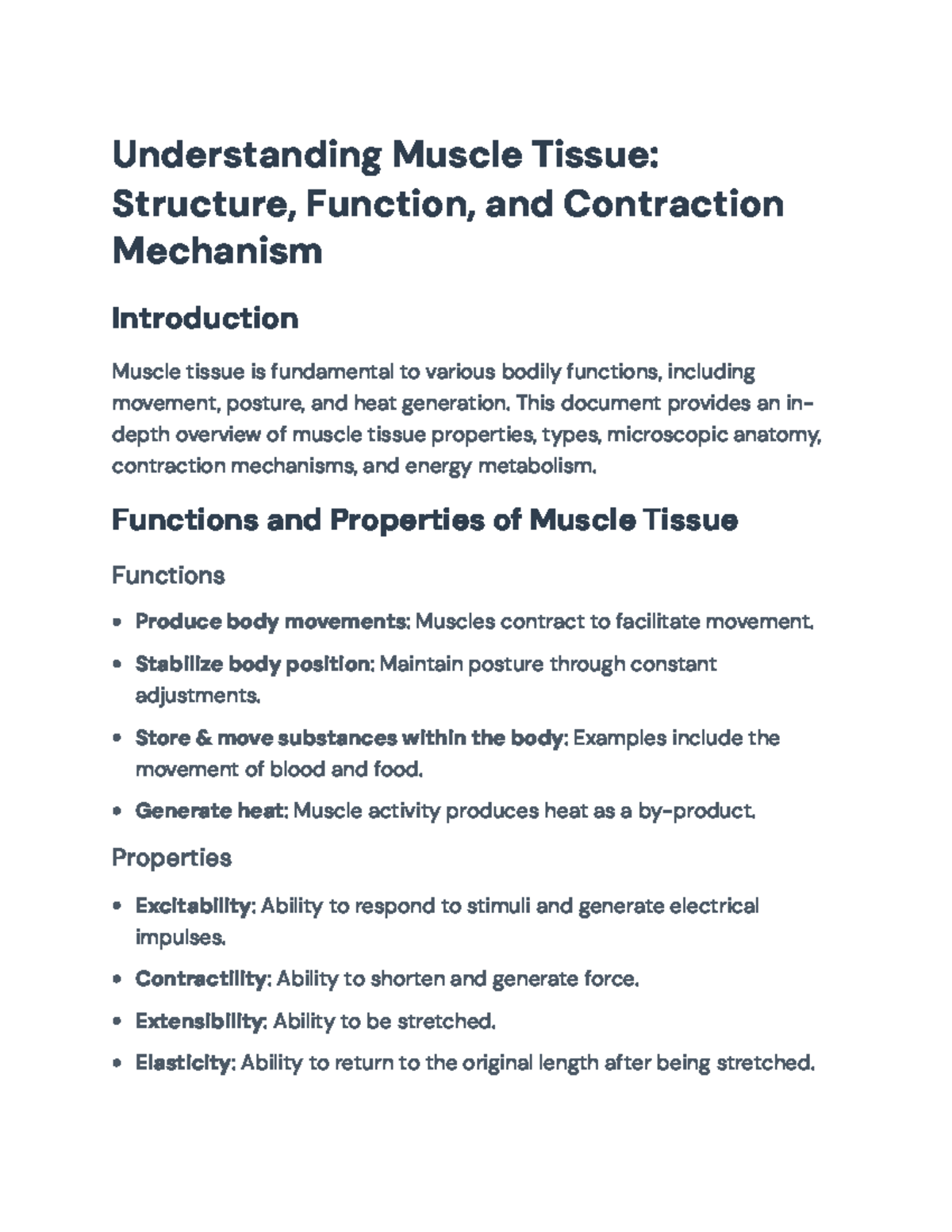 Muscle Tissue Overview: Structure, Function & Contraction Mechanisms ...
