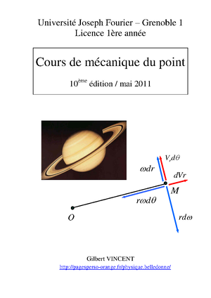 Mécanique du Point Matériel Cours - Mécanique du Point Matériel SMPC-S1 Fac - Studocu