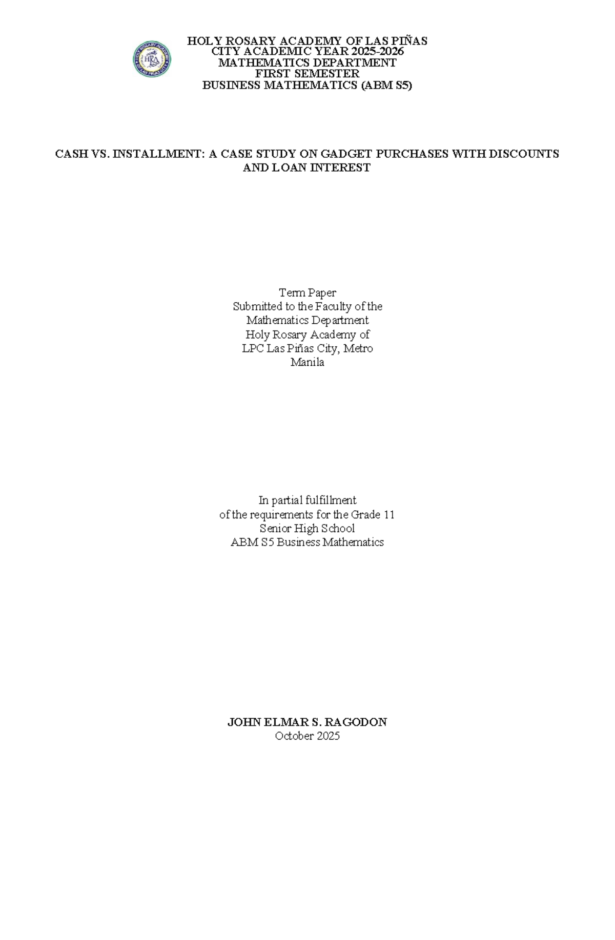 ABM S5 Business Mathematics: Cash vs. Installment Case Study on Gadgets ...