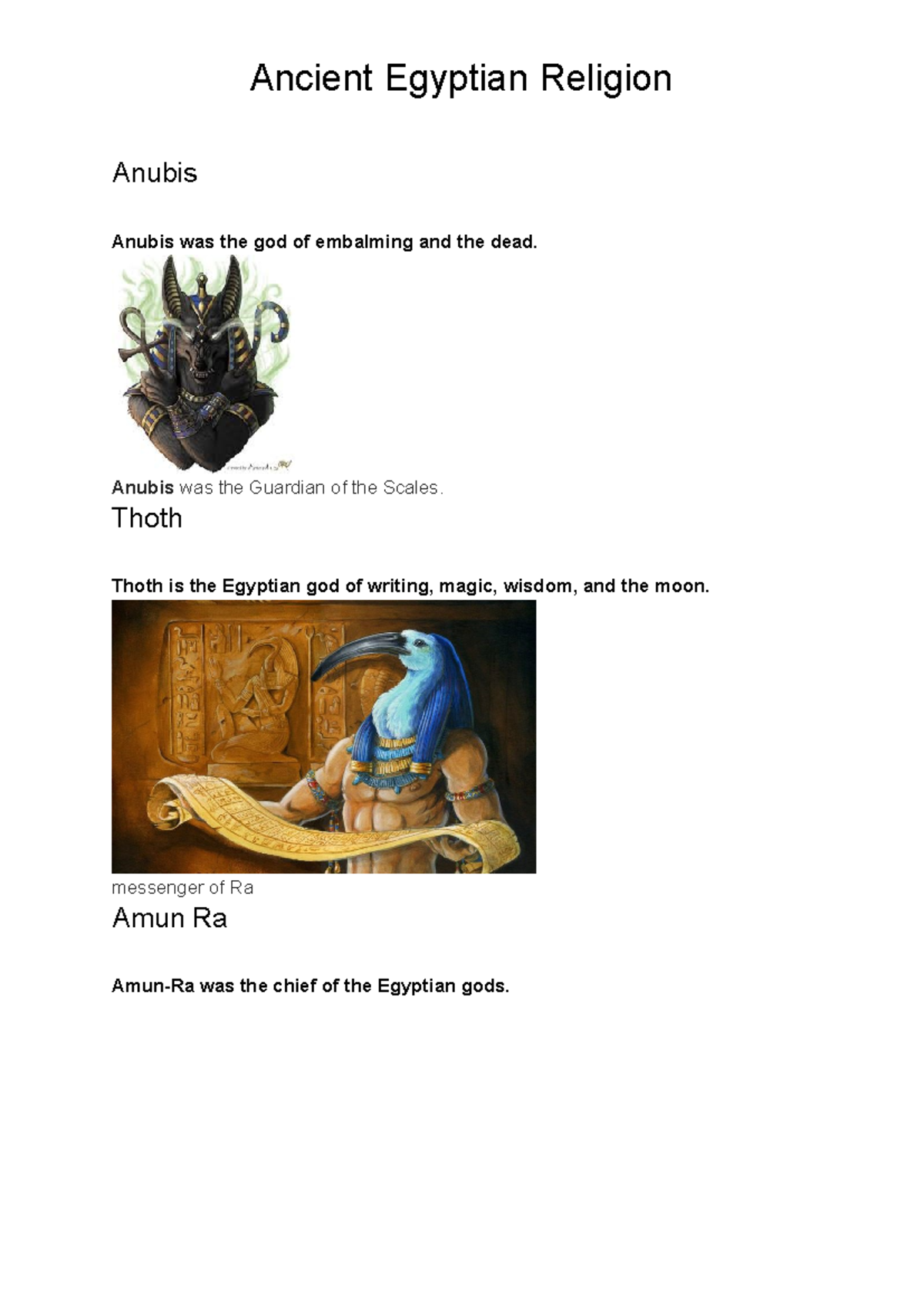 Ancient Egyptian Religion: Anubis, Thoth, and Amun Ra Insights - Studocu
