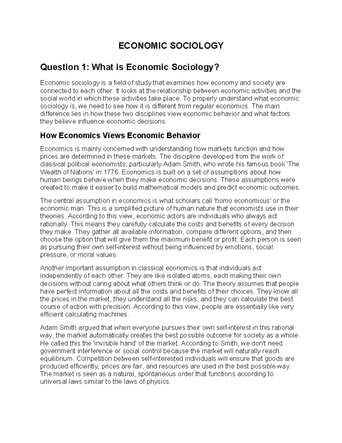 ECON 101: Understanding Economic Sociology and Its Key Concepts - Studocu