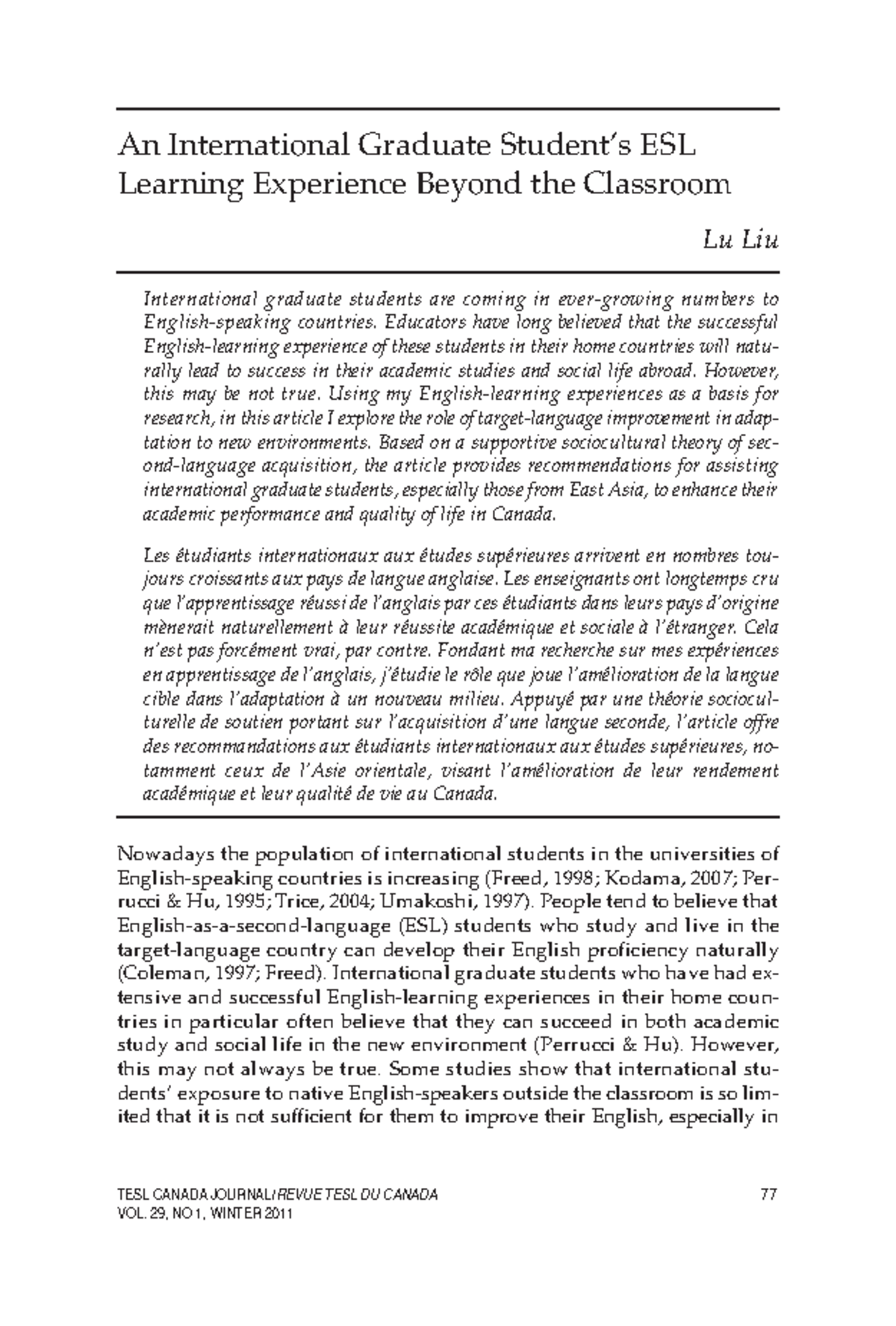 3. International Graduate Students' ESL Experience: Learning Beyond ...