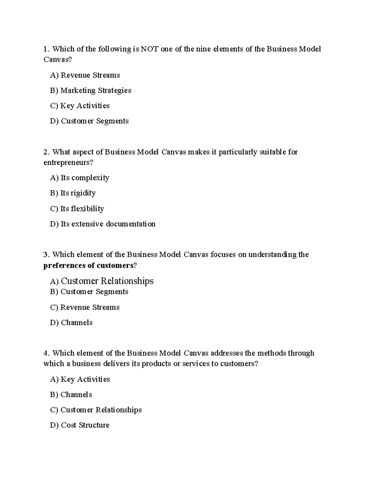 Ch 2 - Business Model Canvas MCQs Review - Studocu